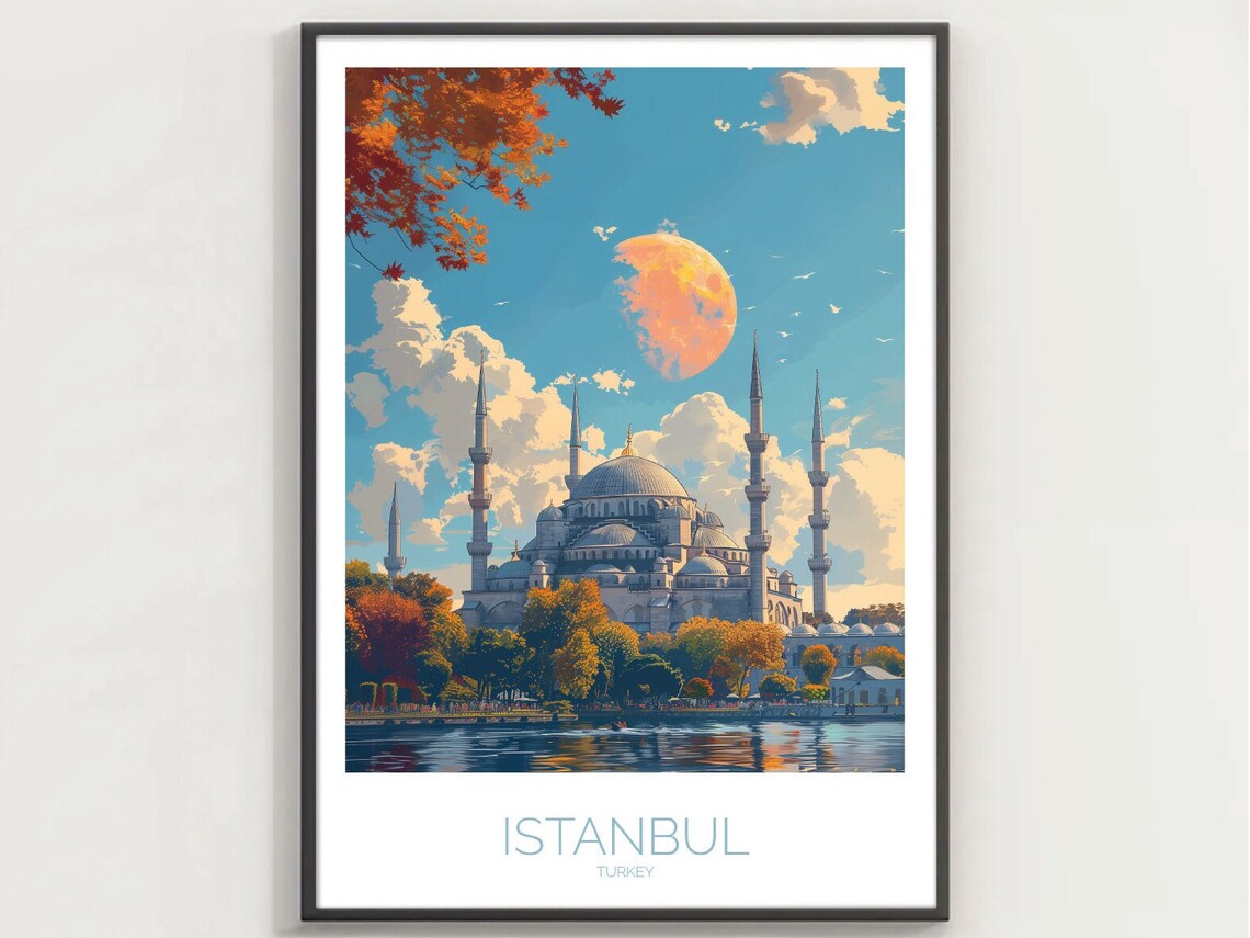 Istanbul Poster, Turkey Souvenir, Travel Print, Beautiful Scenery Art ...