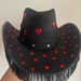 Black Cowboy Hat With Red Love Heart Rhinestone Gems and Black Fringing ...
