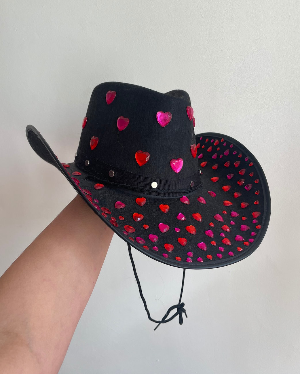 Glitter Black Cowboy Hat With Pink Love Heart Rhinestone Gems - Etsy