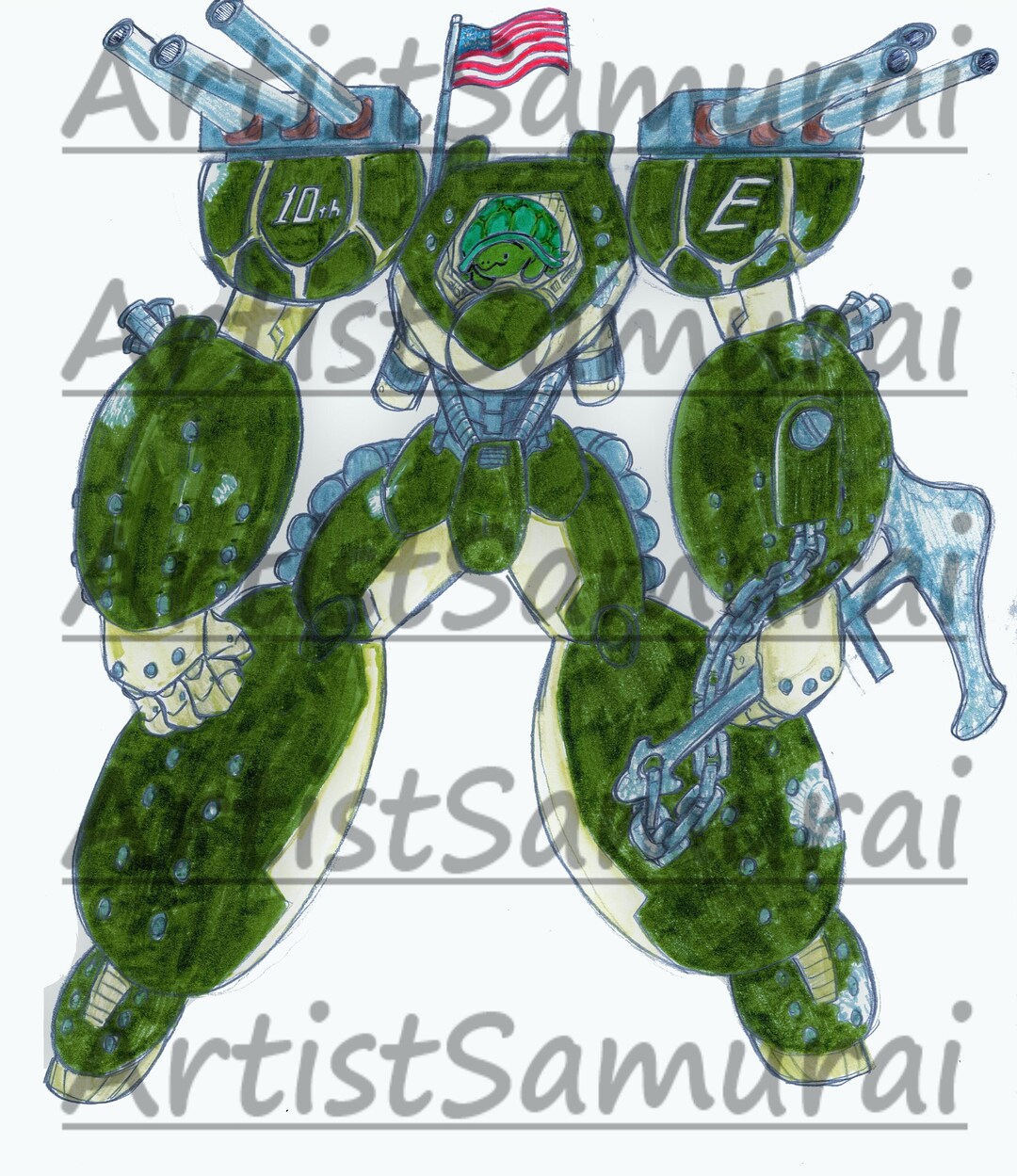 Cute Turtle Navy Mech- Cute Turtle Clipart, Navy, Mecha, Navy Art, Mech ...