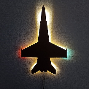 F18 Hornet Jet Fighter Plane LED MDF Mural, Lighting Deco, Night Light ...