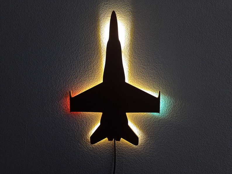F18 Hornet Jet Fighter Plane LED MDF Mural, Lighting Deco, Night Light ...