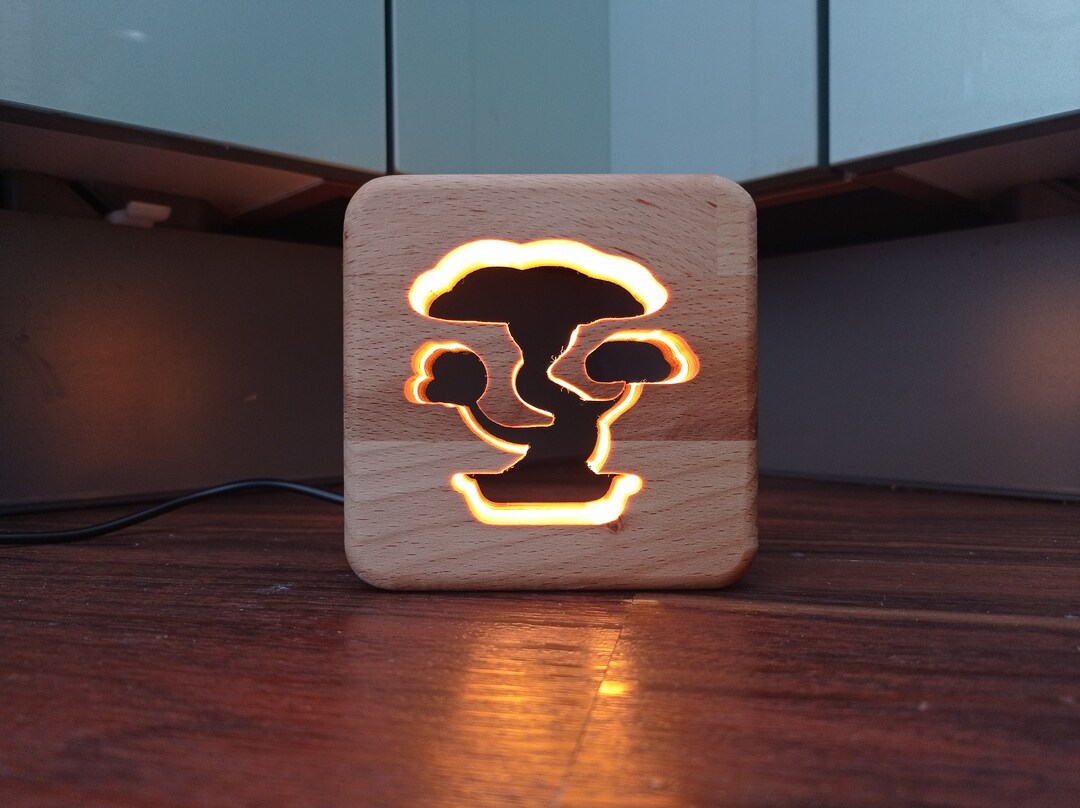 Japanese Bonsai Decoration Wooden LED Night Light / Table Light ...