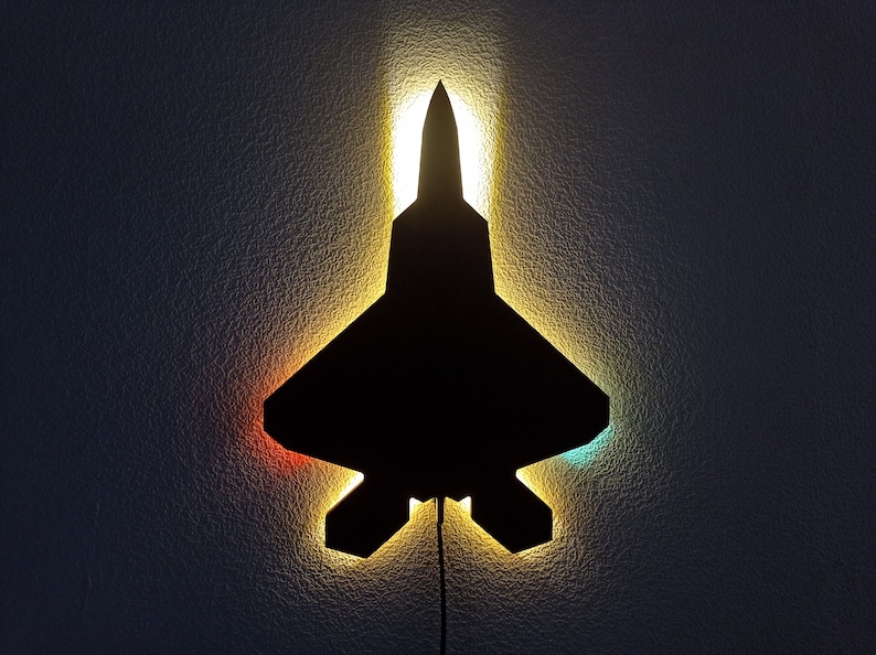 F22 Raptor Jet Fighter Plane LED MDF Mural Lighting Deco - Etsy