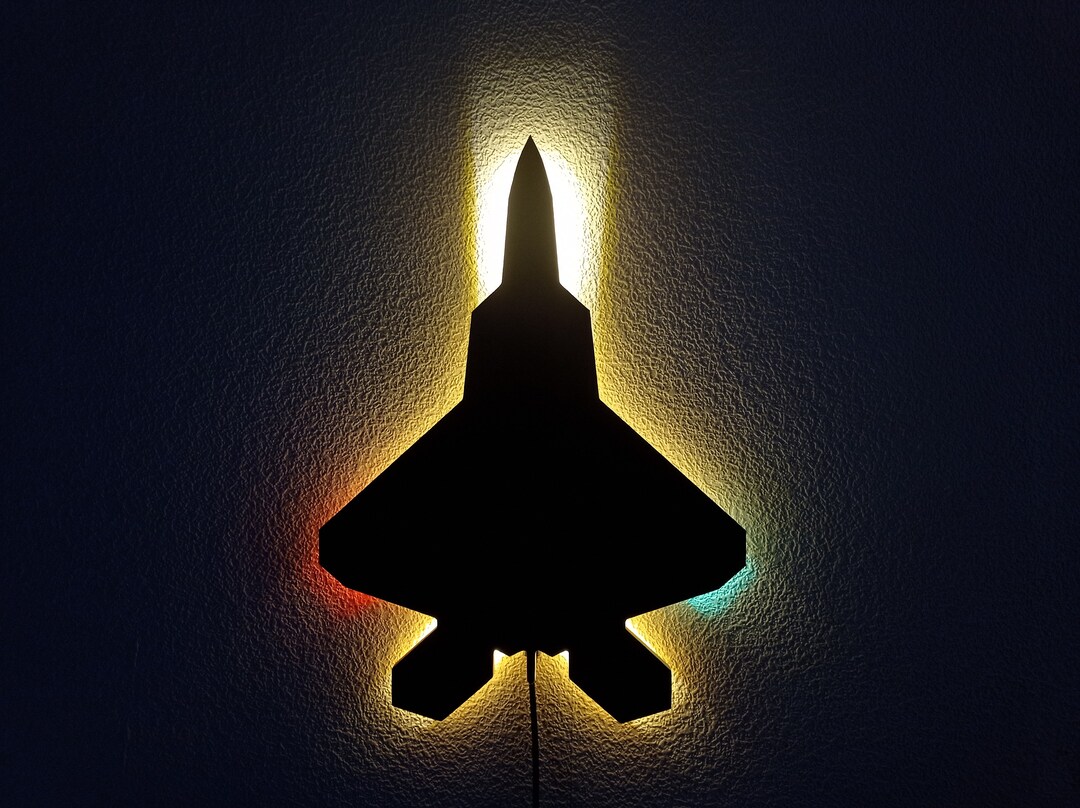 F22 Raptor - Jet Fighter Plane LED MDF Mural, Lighting Deco, Night ...