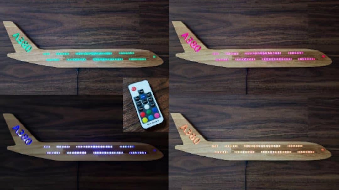 Airbus A380 XXL RGB Airplane Airliner 1:97 LED Wooden Wall Picture ...