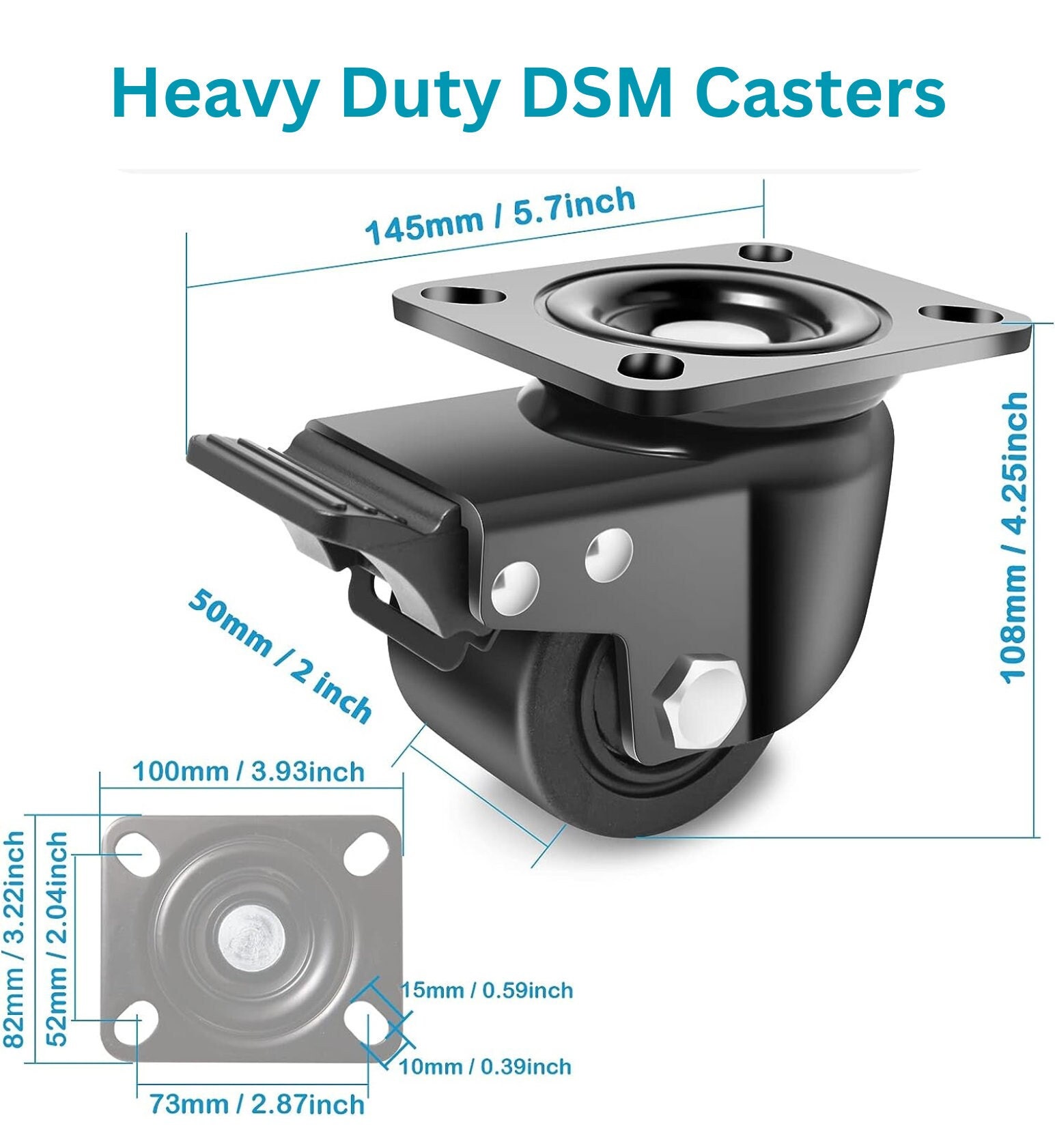 3 Inch Caster Wheels Set of 4, Heavy Duty Plate Swivel Casters 4400 LBS ...