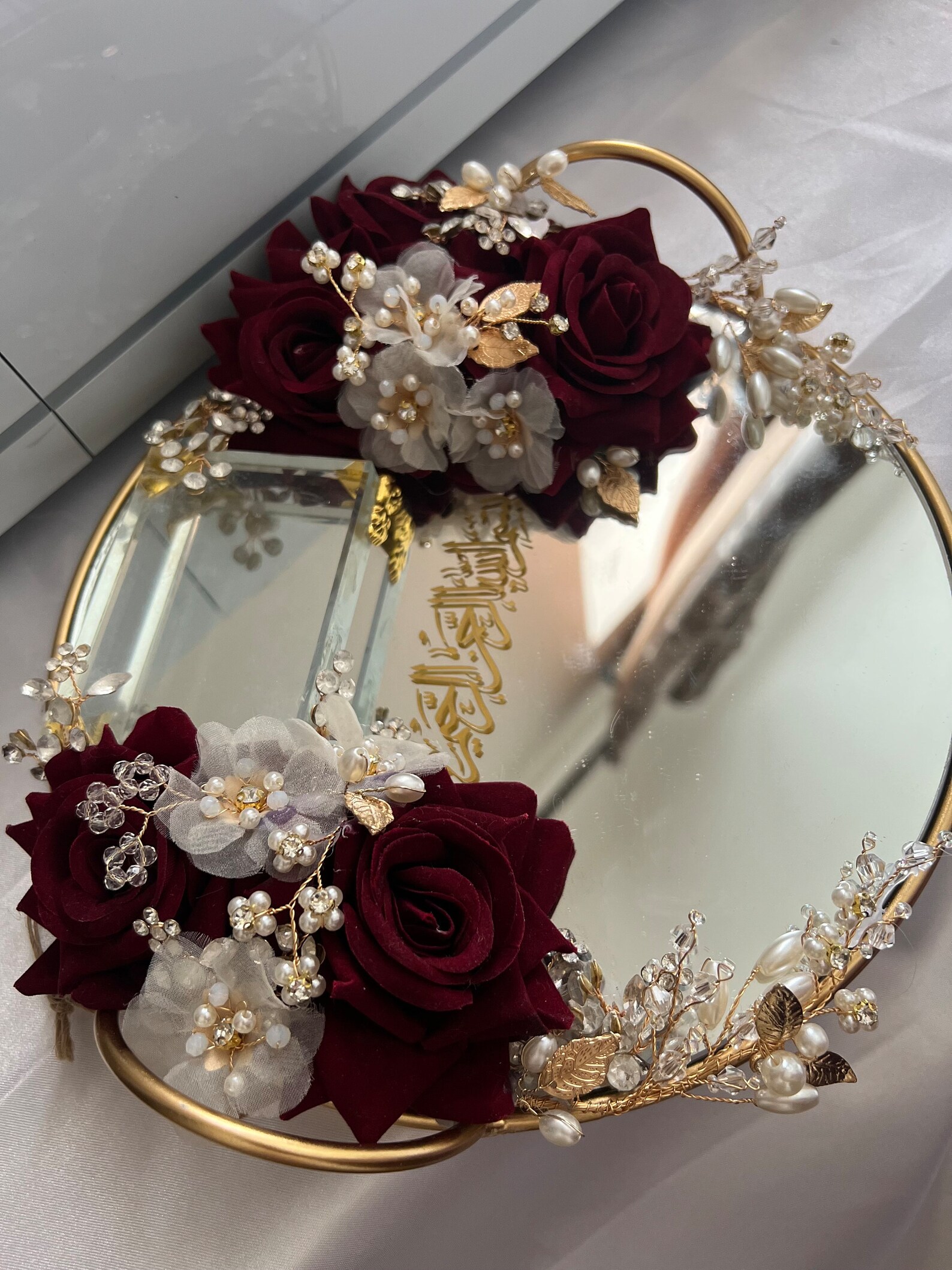 Personalised Wedding / Nikkah Ring Plate With Ring Stand and Maroon ...