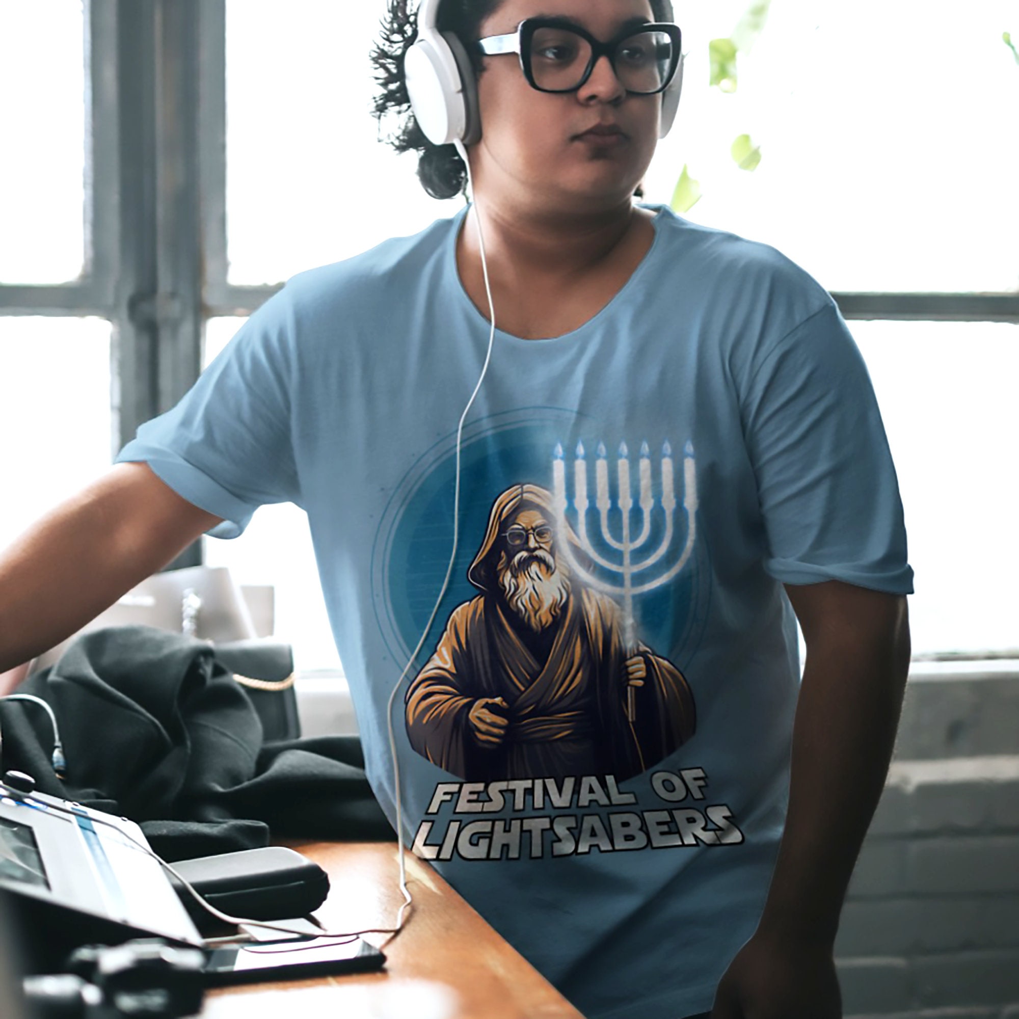 Festival of Lightsabers Tee Jewish Star Wars Inspired Tee Hanukkah ...