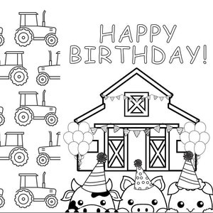 Farm Birthday Coloring Card - Etsy