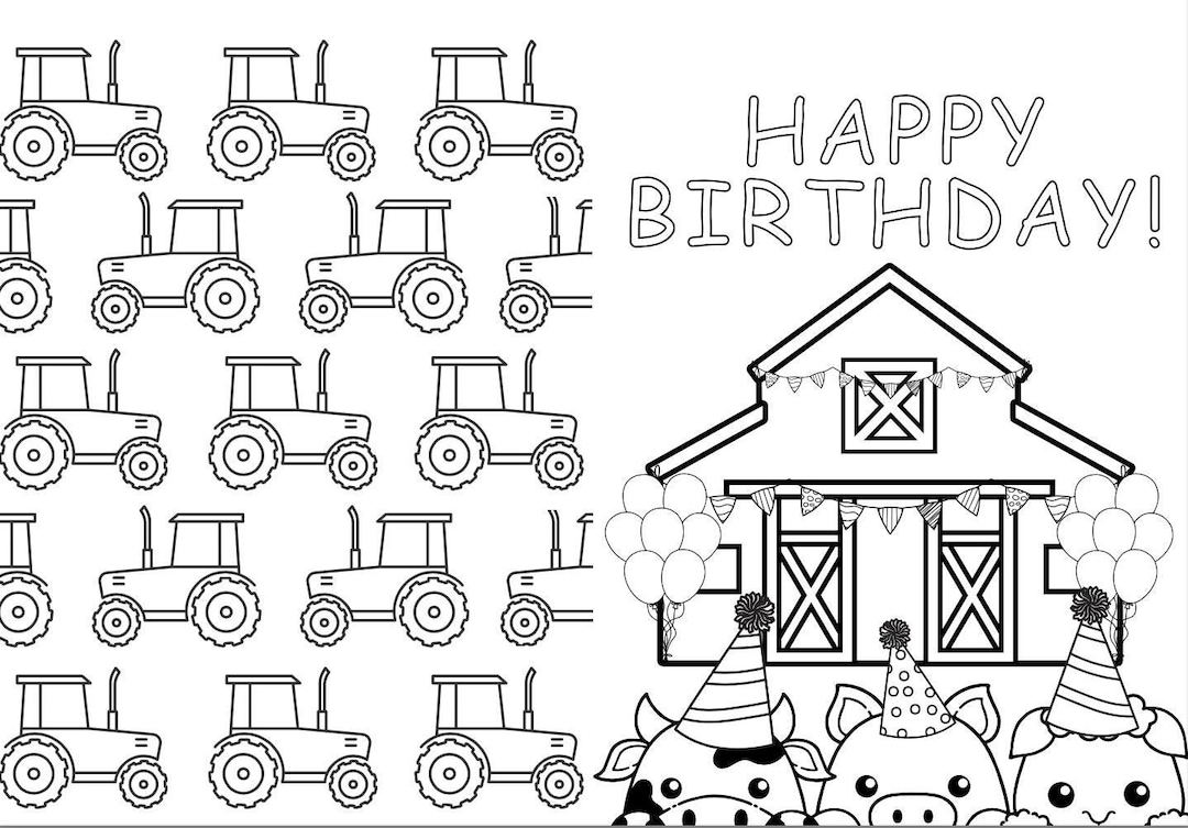 Farm Birthday Coloring Card - Etsy