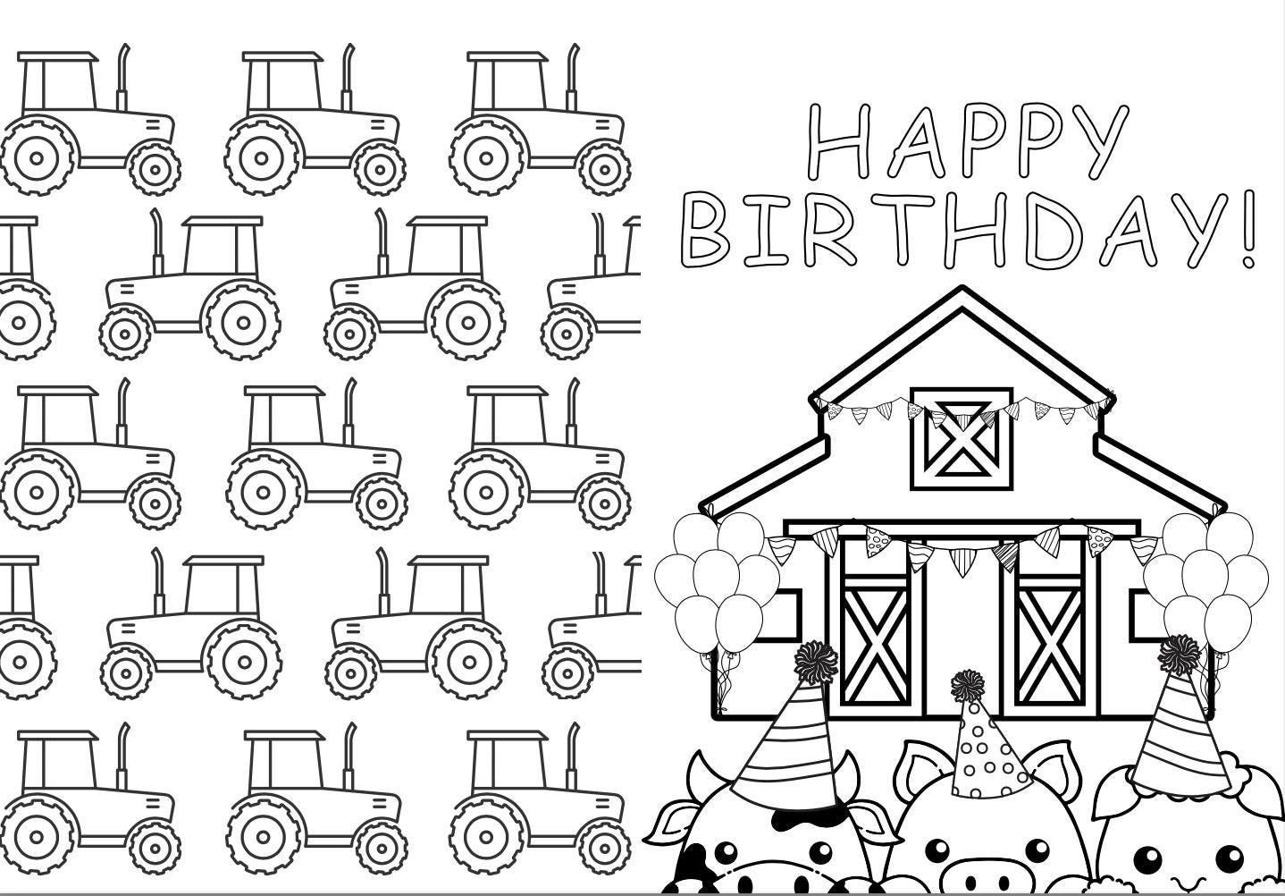 Farm Birthday Coloring Card - Etsy