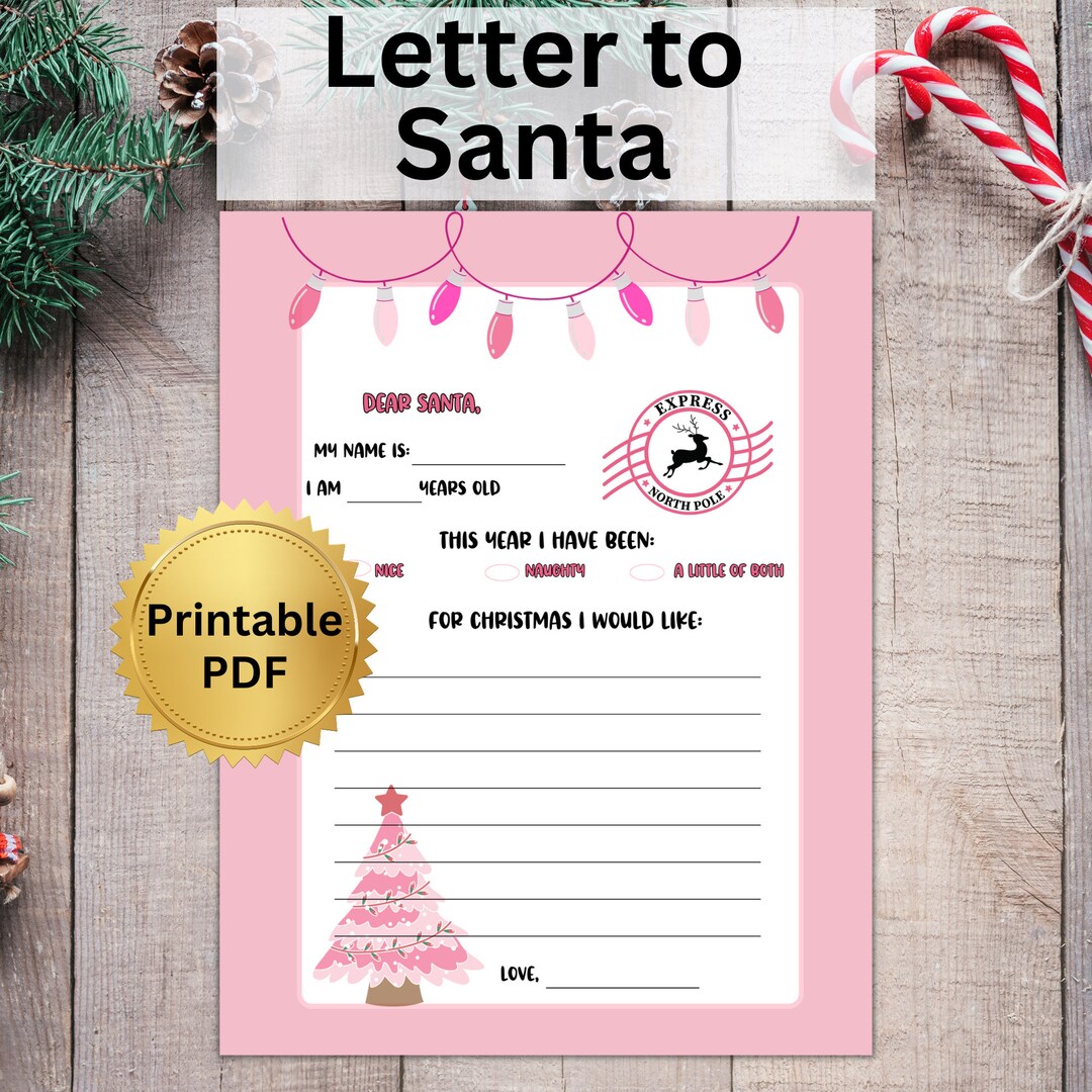 Retro Pink Santa Wish List for Kids Pink Christmas List for Children ...