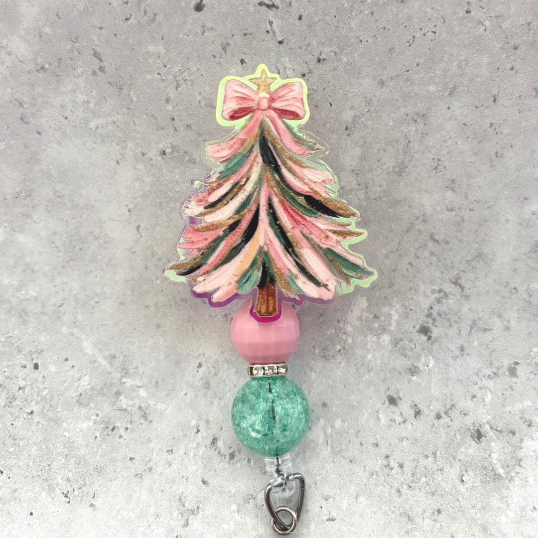 Pink Christmas Tree Badge Colorful Christmas Tree Nurse Badge Reel ...