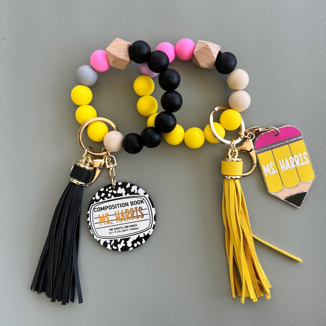 Silicone Wristlet Teacher Keychain Silicone Beaded Bangle for Keys ...