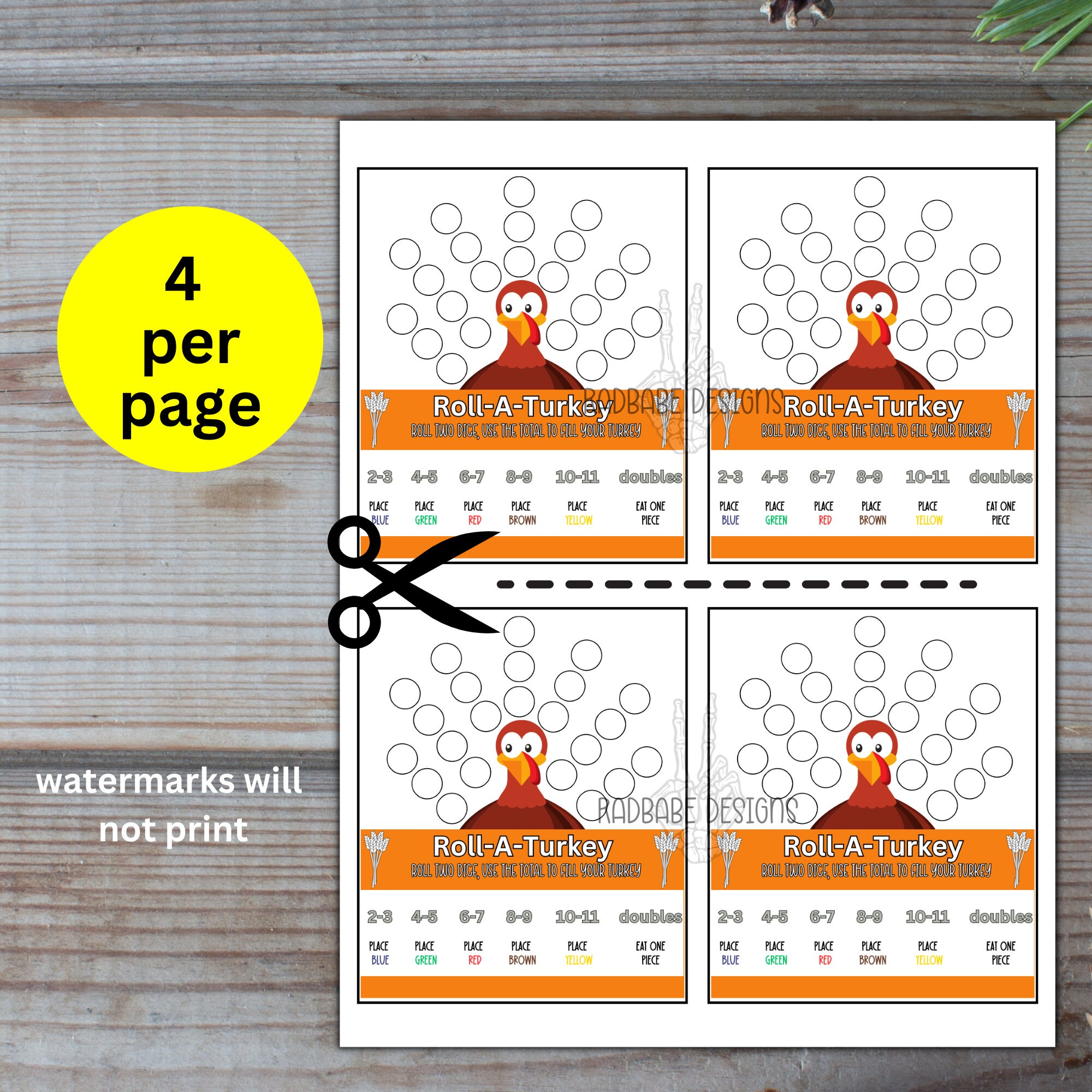 Thanksgiving Game for Kids Roll a Turkey Dice Game Kid's Table ...