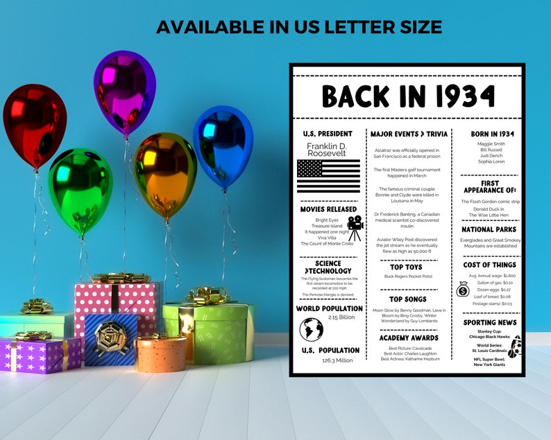 90th Birthday Games Bundle 90th Birthday Party Games 1934 Trivia Born ...