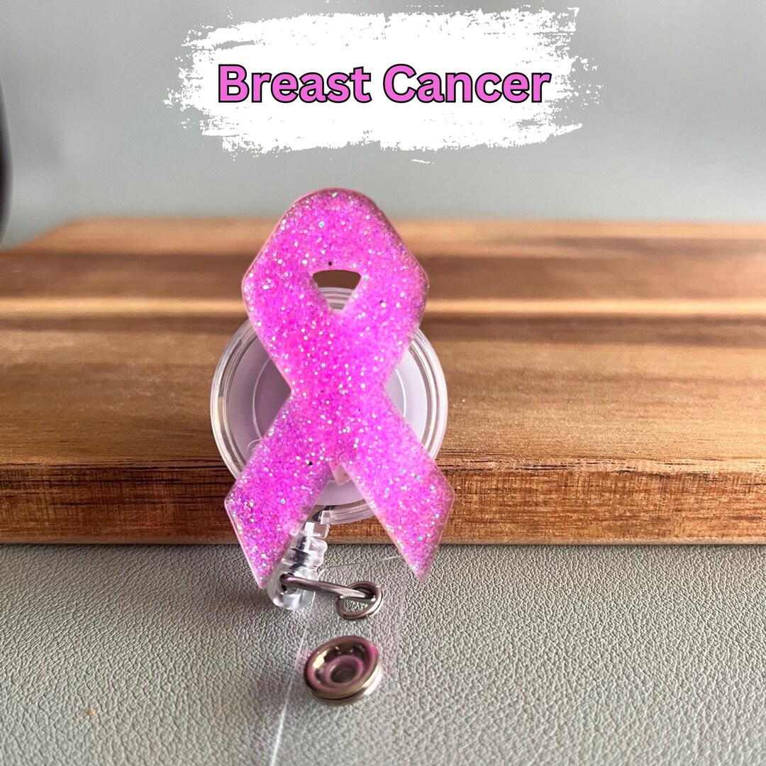 Breast Cancer Awareness Ribbon Badge Reel Glitter ID Holder Cancer ...