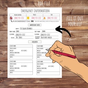 Emergency Information Sheet Babysitting Printable Babysitter Notes in ...