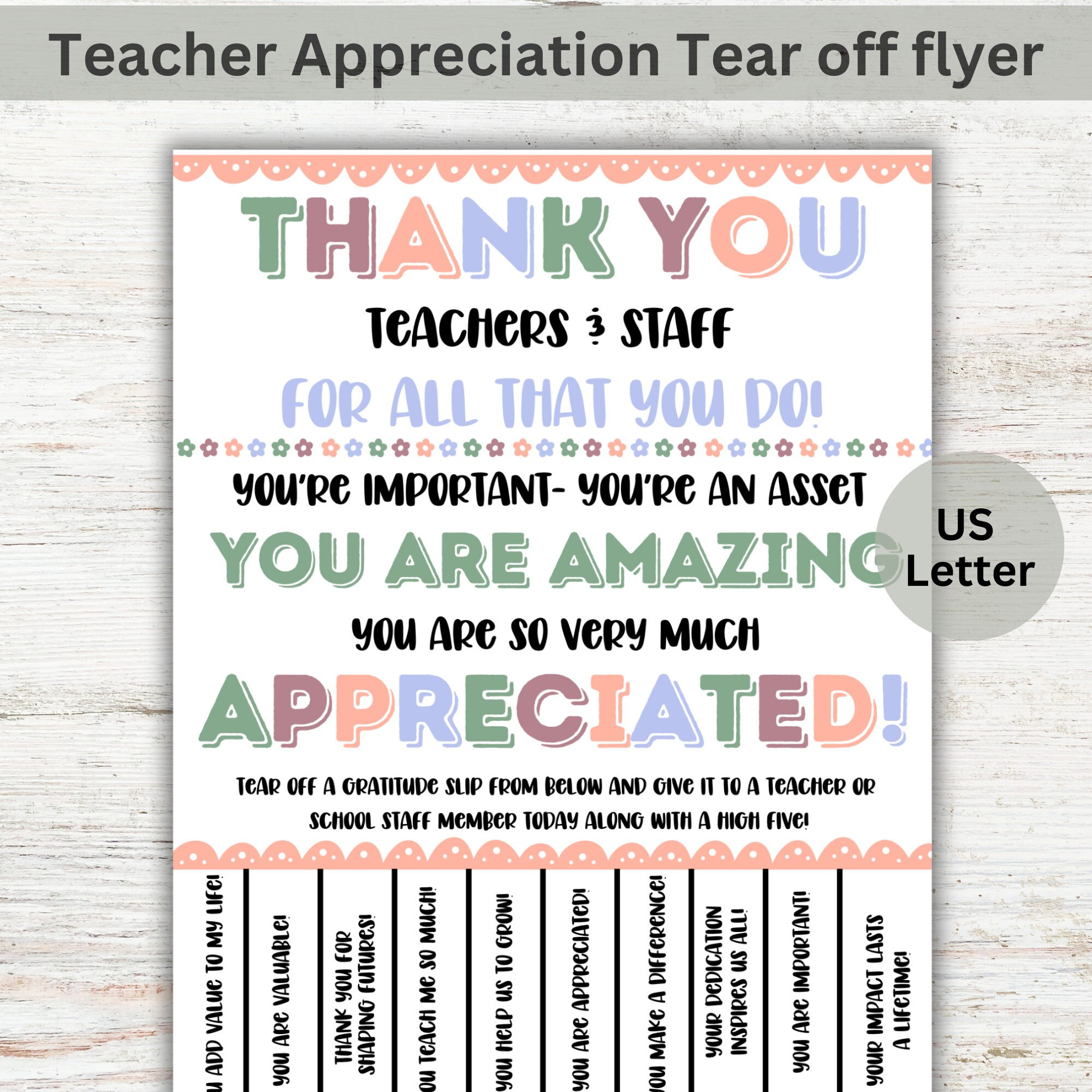 Teacher Appreciation Week Flyer Tear off Poster Teacher Appreciation ...