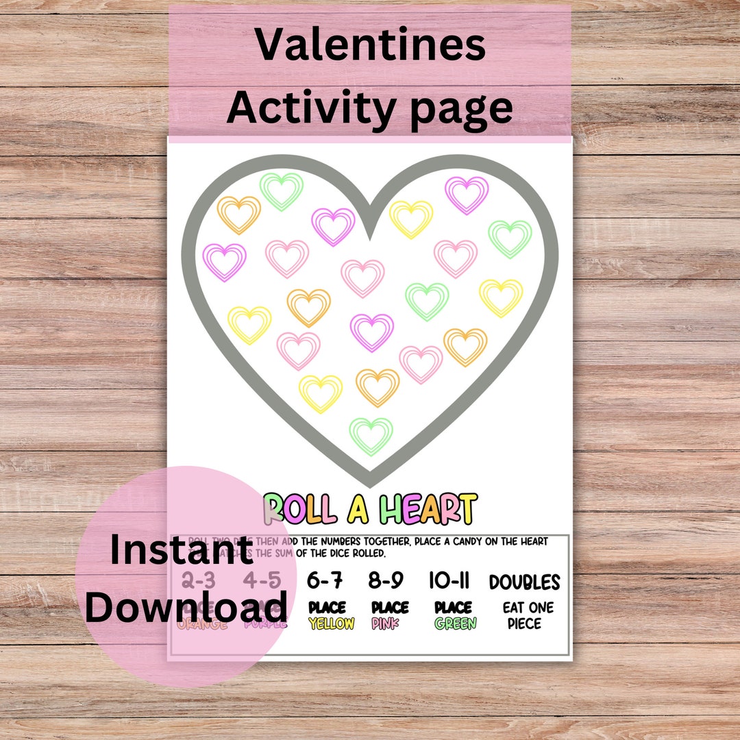Roll A Heart Valentine Game Montessori Party Game Classroom Printable ...