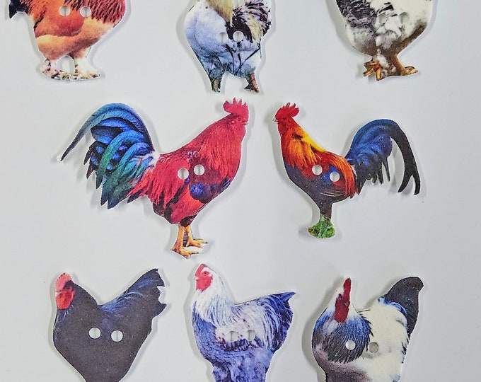 Rooster and Chicken Buttons Set of 8 - Etsy