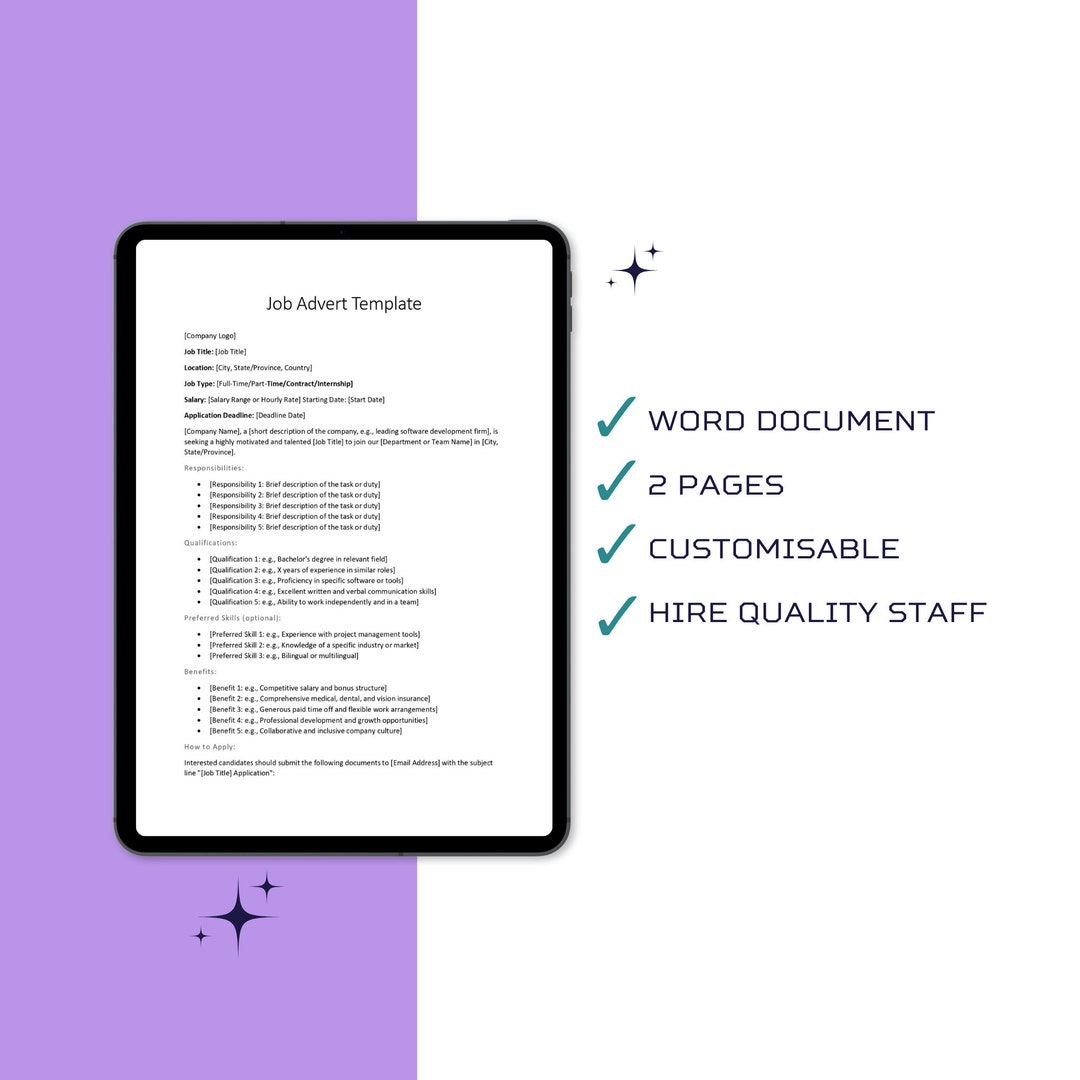 Job Advert Template | Business Template | Digital Download - Etsy