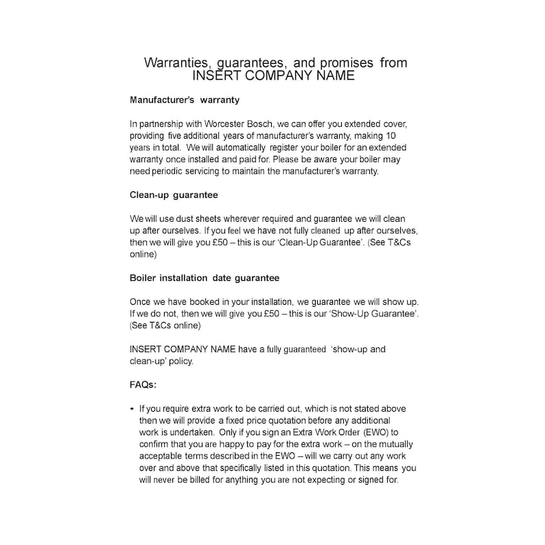 Boiler Installation Quote Template - Digital Download for Domestic ...