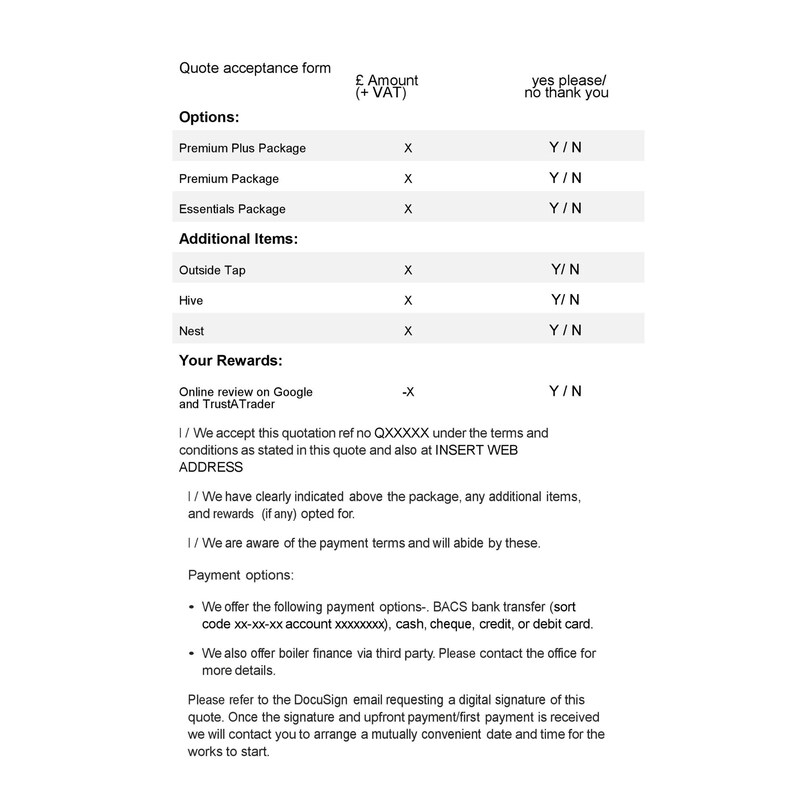 Boiler Installation Quote Template - Digital Download for Domestic ...