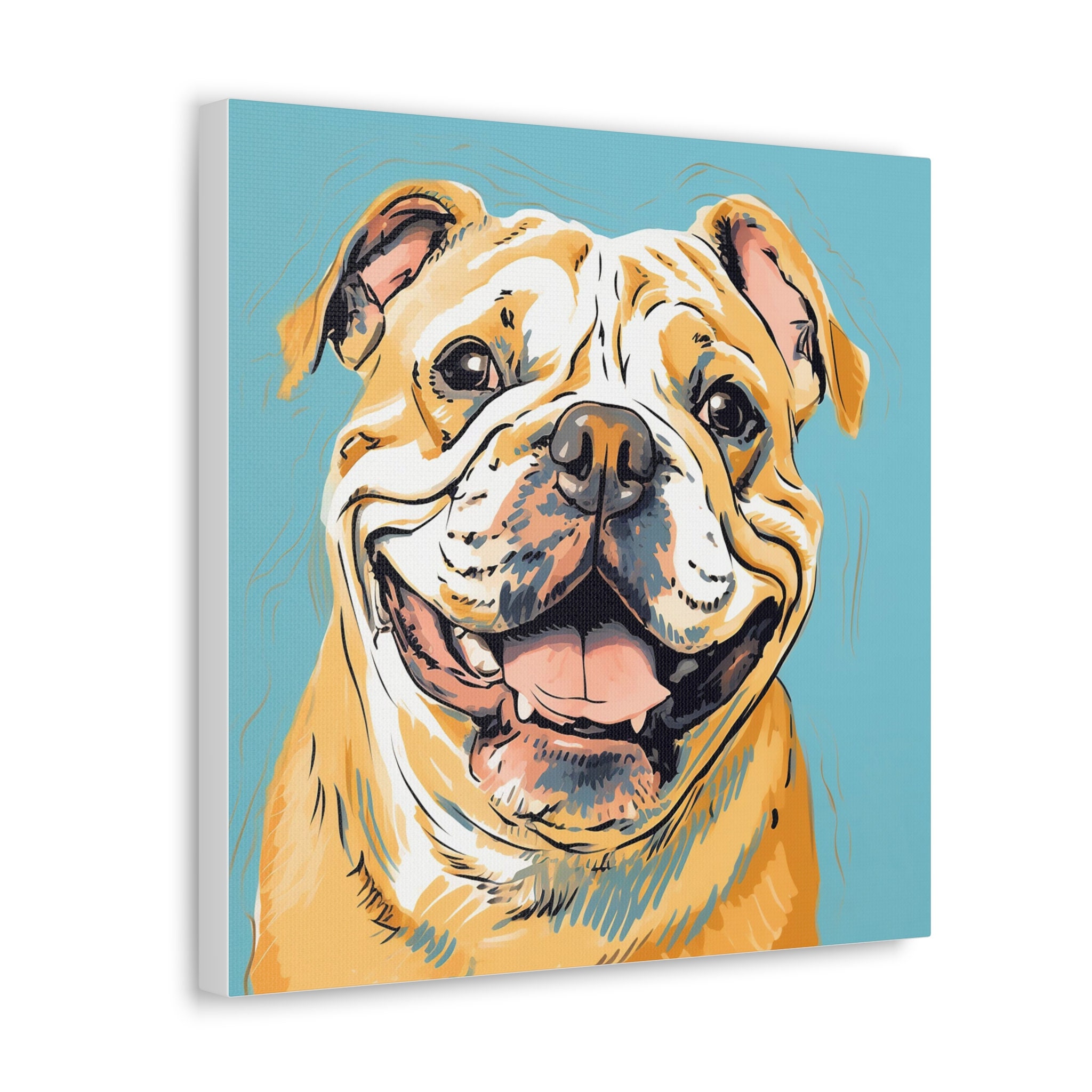 Happy Bulldog Art Print Smiling Dog Portrait Canvas Dog Lover Gift Wall ...
