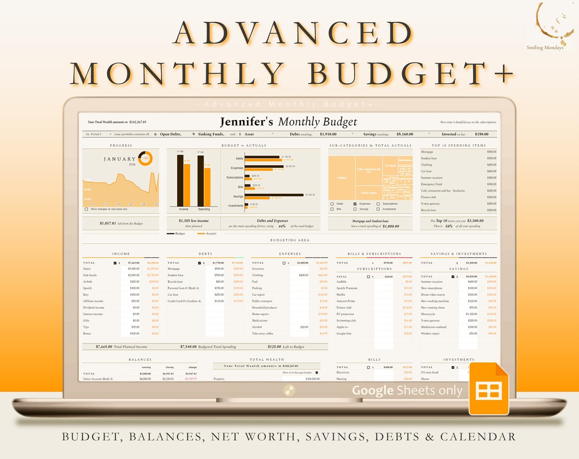 Monthly Budget Spreadsheet, Google Sheets Monthly Budget Planner ...