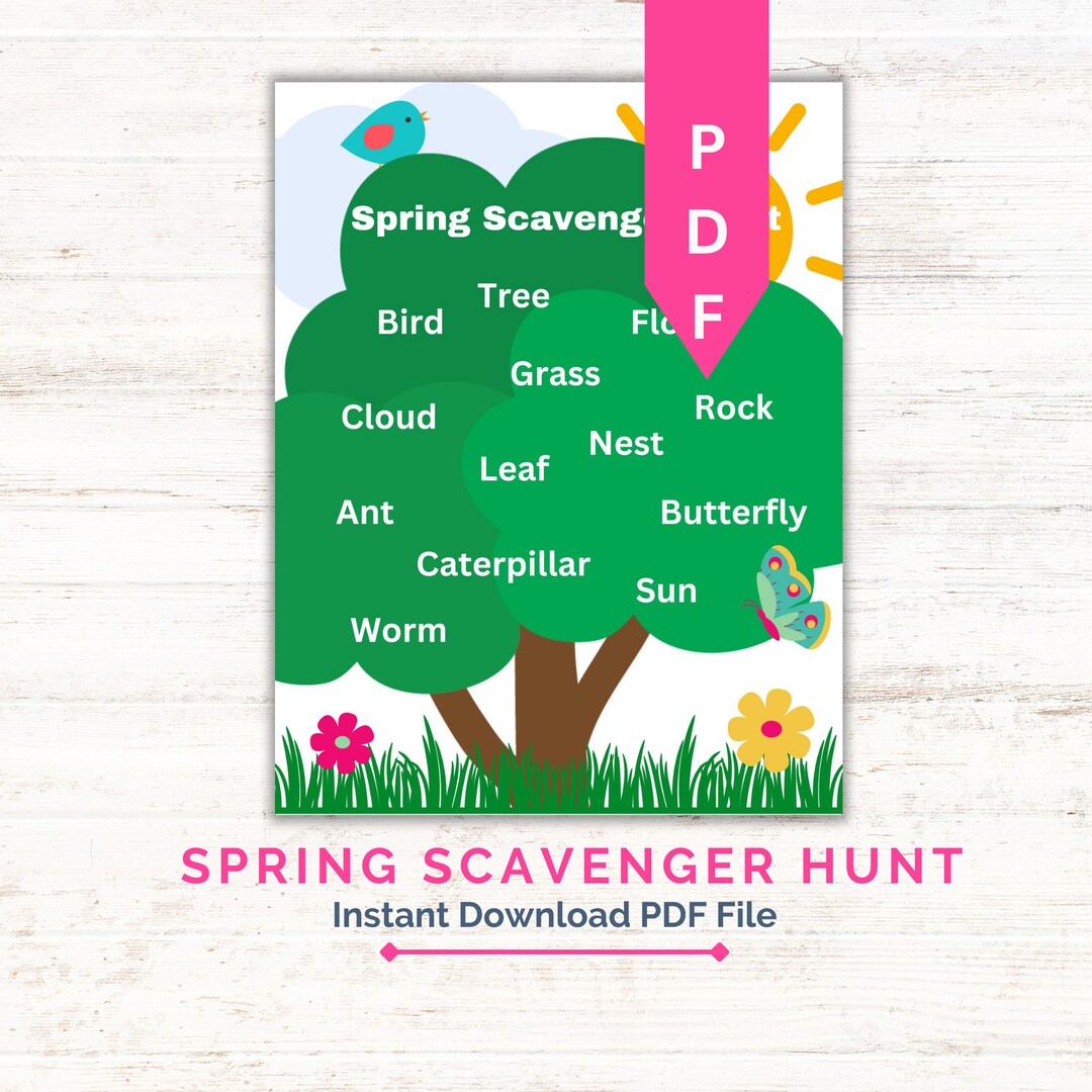 Cute Spring Scavenger Hunt Printable for Kids Nature Walk Outdoor Time ...