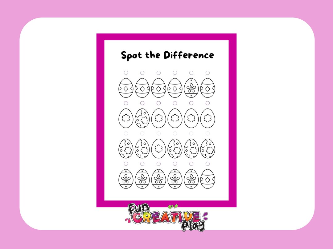 Easter Egg Spot the Difference Kids Printable Worksheet - Etsy