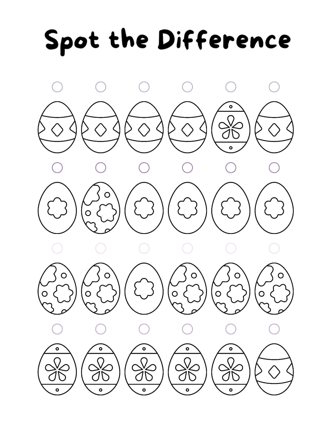 Easter Egg Spot the Difference Kids Printable Worksheet - Etsy