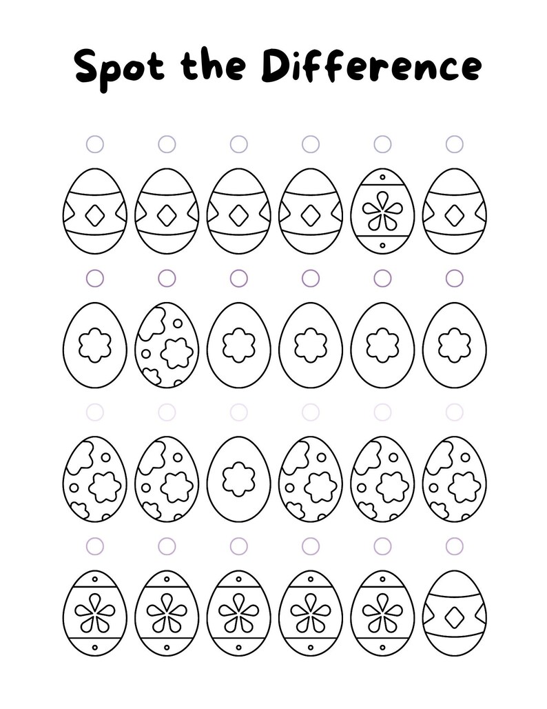 Easter Egg Spot the Difference Kids Printable Worksheet - Etsy