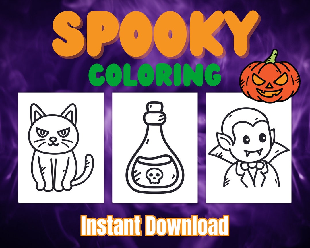 Cute Spooky Halloween Coloring Pages, Bonus Fill-in Faces (digital ...