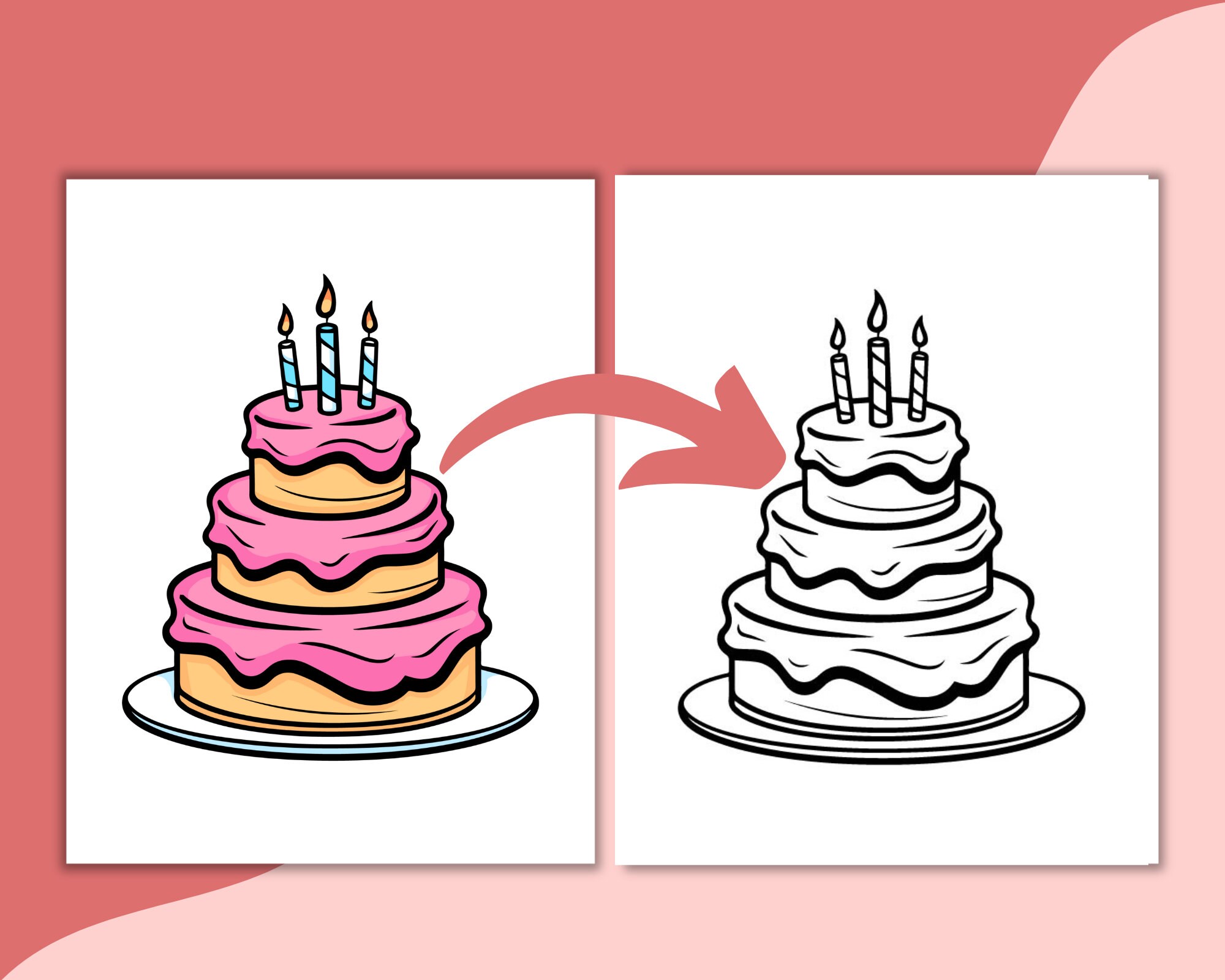 54 Fun Cake Coloring Pages for Kids of All Ages BONUS Spot - Etsy