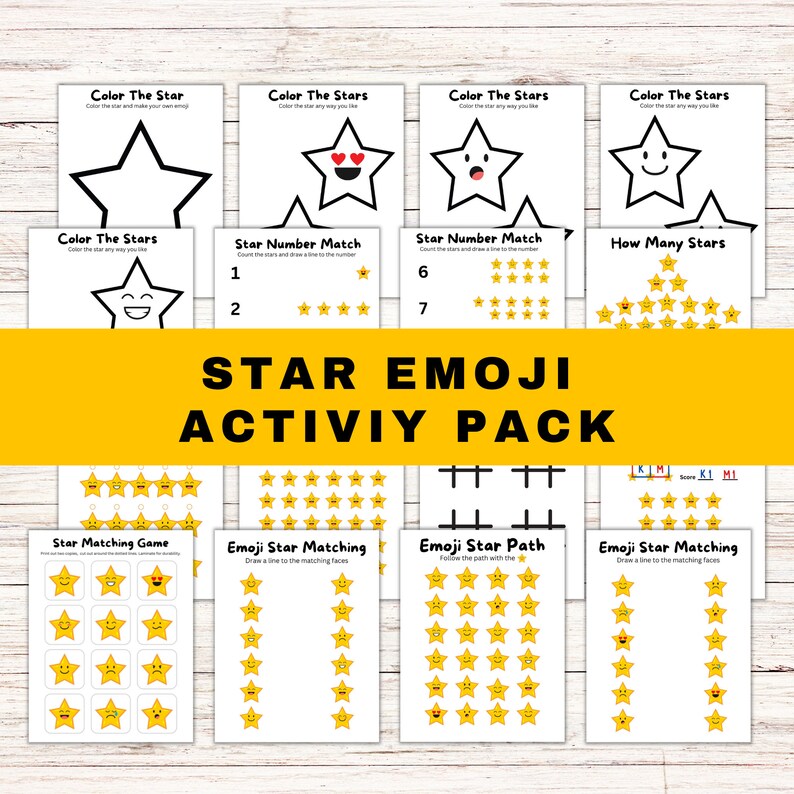 Star Emoji Activity Pack Printable Games for Car Rides, Vacation, or ...