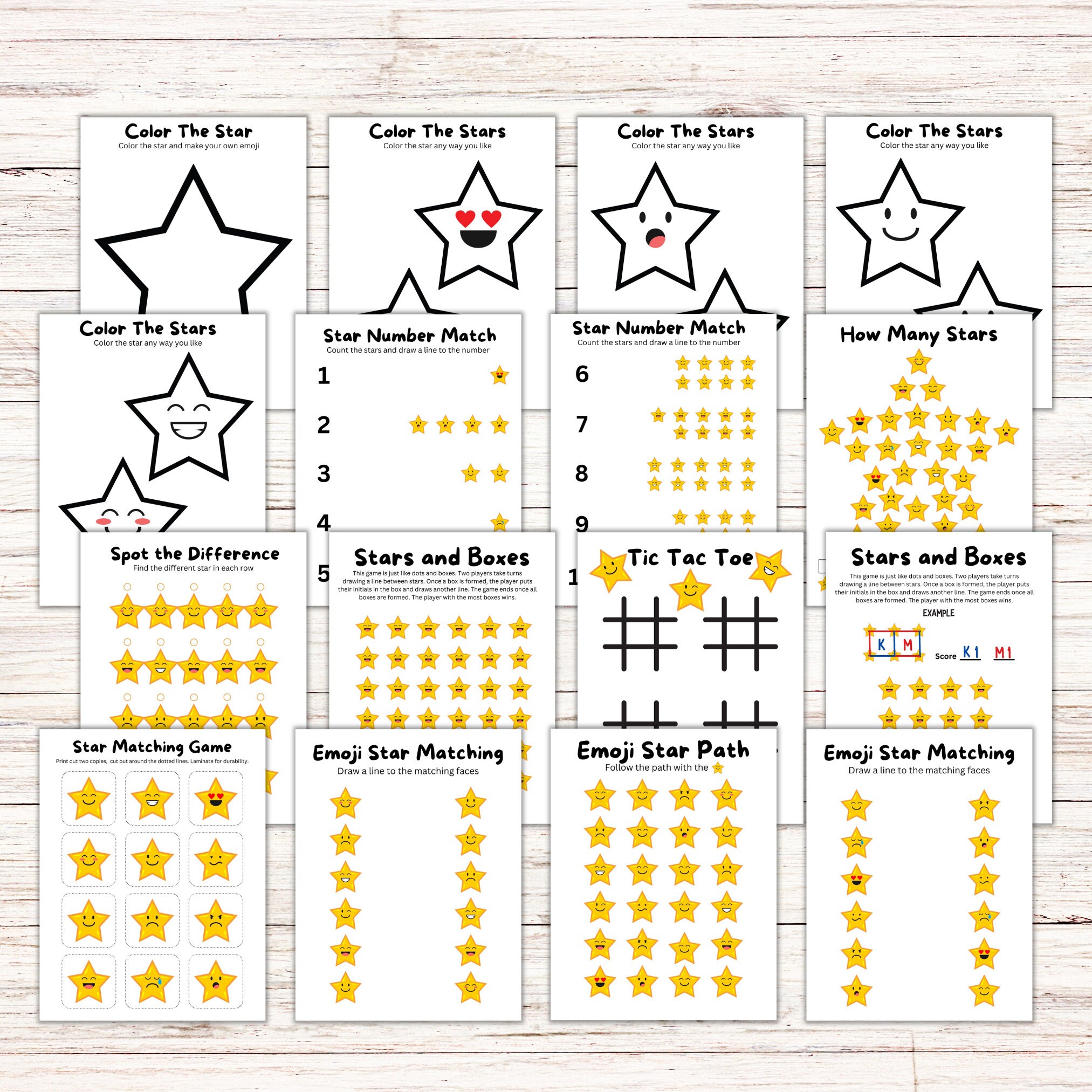 Star Emoji Activity Pack Printable Games for Car Rides, Vacation, or ...