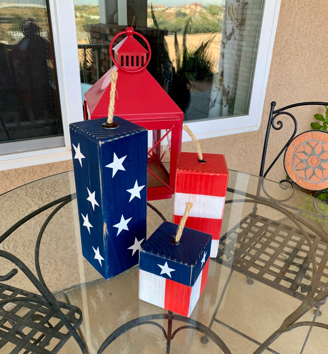 Rustic Wood Fireworks Patriotic Firecracker USA Wood Décor 4th of July ...