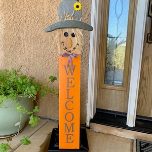 Fall Scarecrow Porch Sign Fall Welcome Sign Painted Wood Scarecrow ...