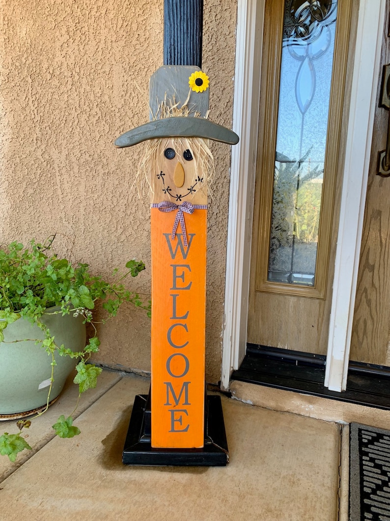 Fall Scarecrow Porch Sign Fall Welcome Sign Painted Wood Scarecrow ...