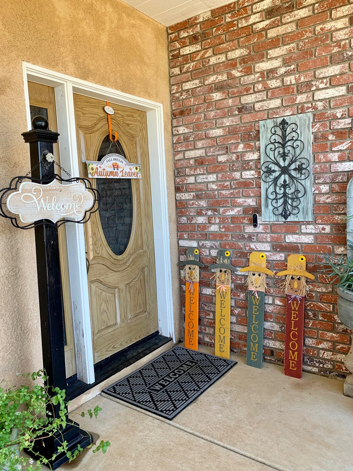 Fall Scarecrow Porch Sign Fall Welcome Sign Painted Wood Scarecrow ...