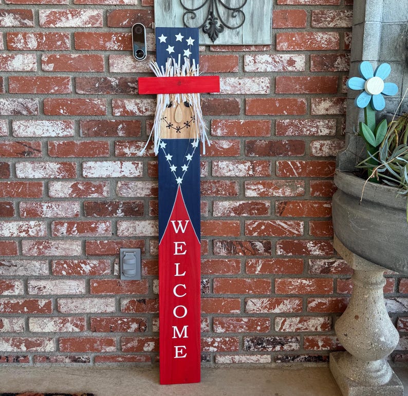 Patriotic Scarecrow Welcome Sign, Memorial Day Welcome Sign, 4th of ...
