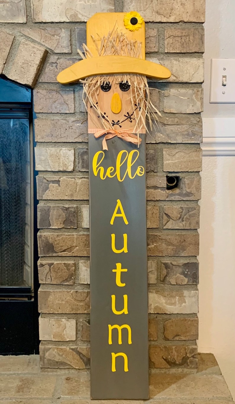 Fall Scarecrow Porch Sign Fall Welcome Sign Painted Wood Scarecrow ...