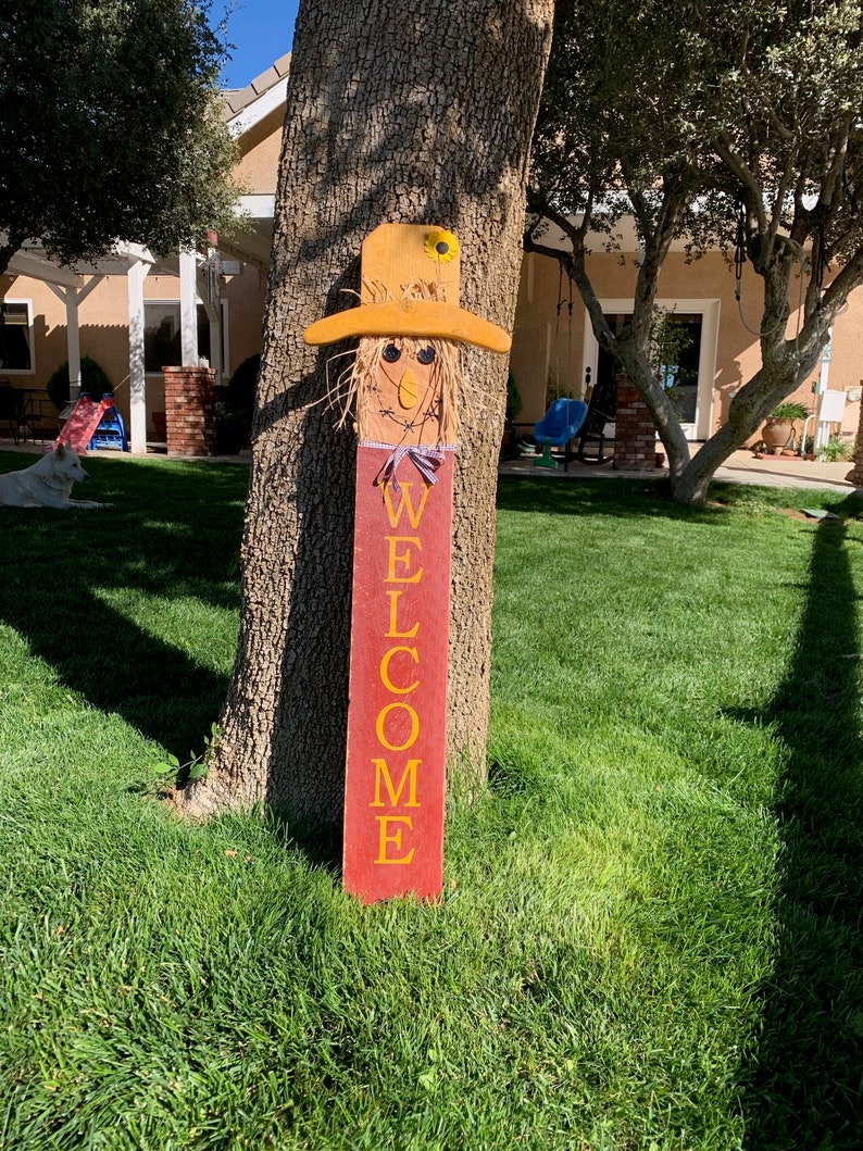 Fall Scarecrow Porch Sign Fall Welcome Sign Painted Wood - Etsy