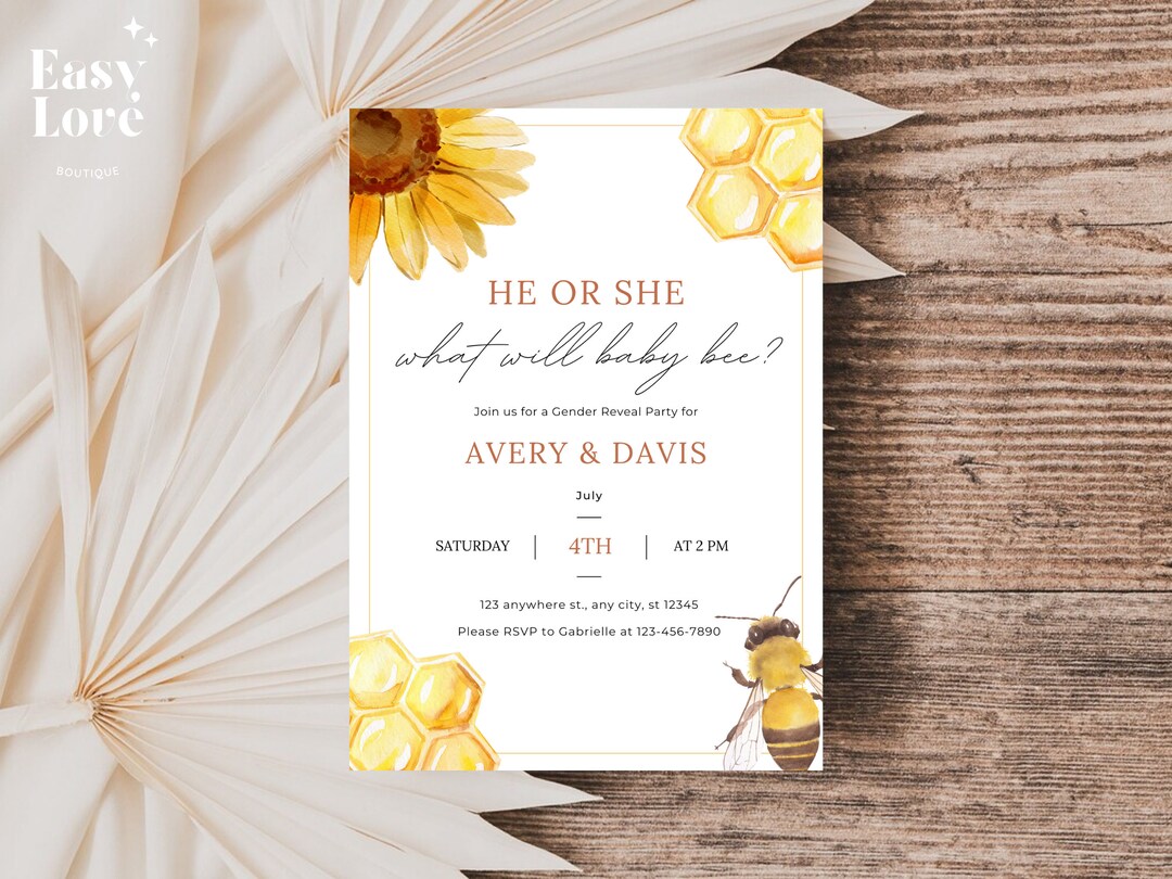 Editable What Will Baby Bee Gender Reveal Party Baby Bee Invitation ...
