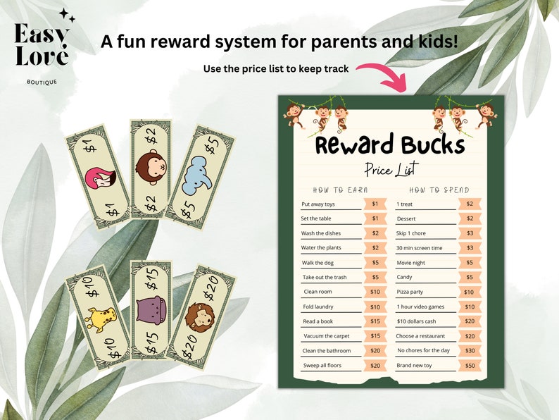 Editable Kids Reward Bucks Printable Mom Bucks Reward System - Etsy