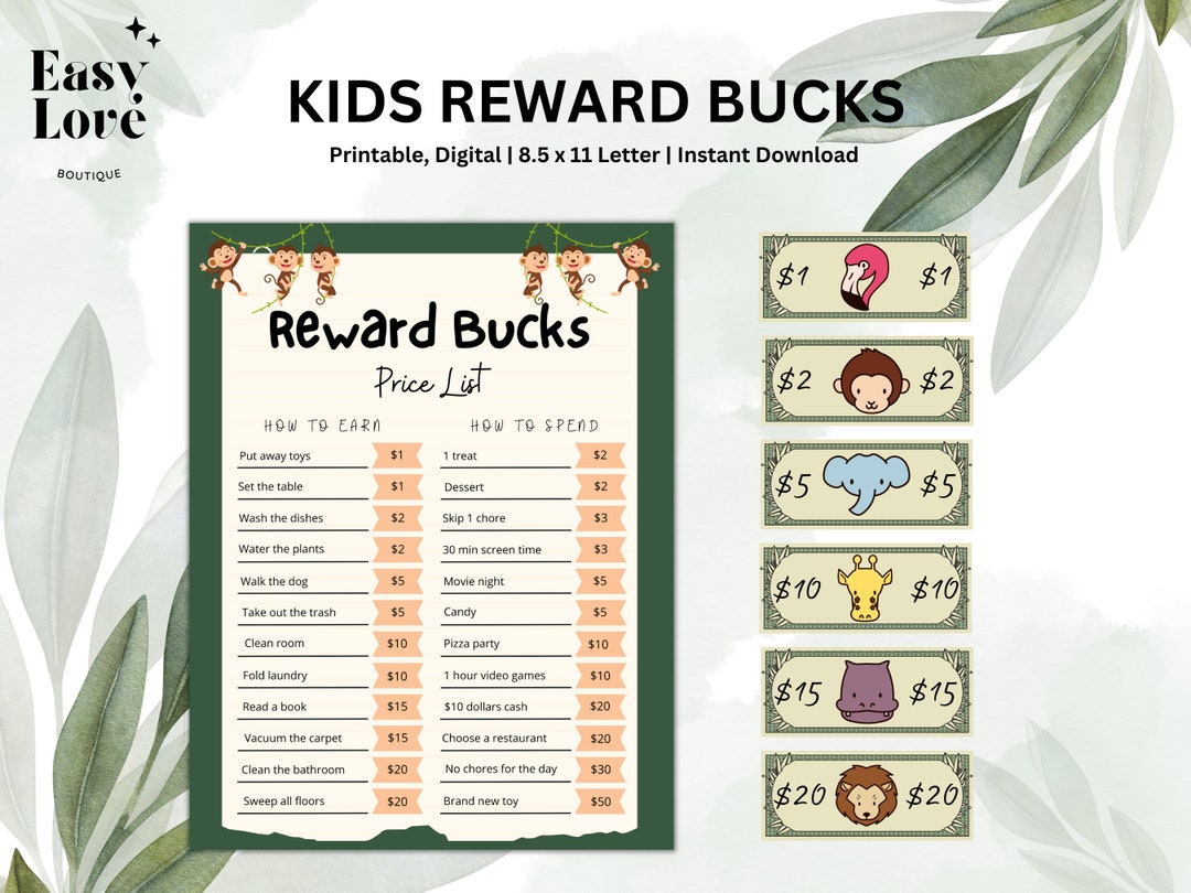 Editable Kids Reward Bucks Printable Mom Bucks Reward System - Etsy