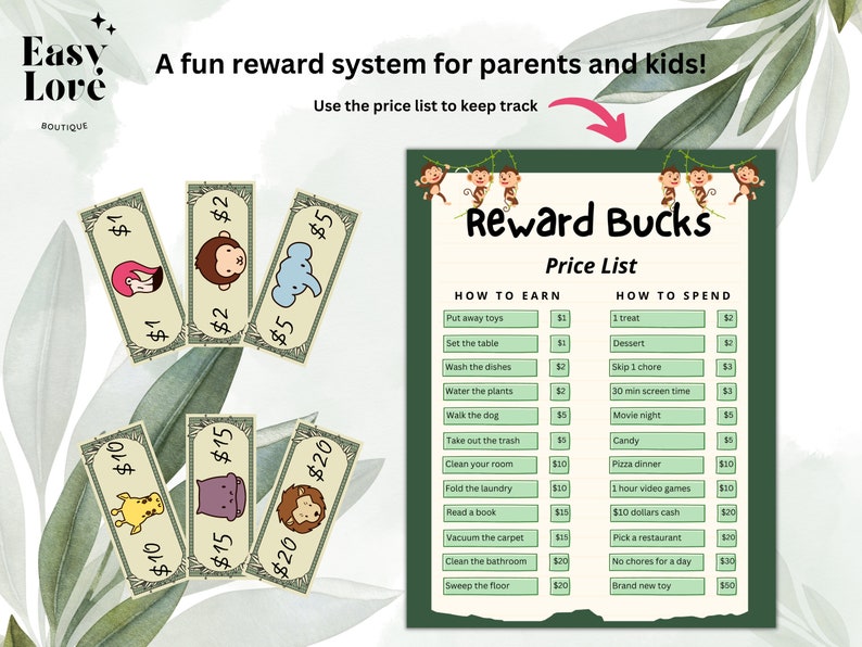 Editable Kids Reward Bucks, Printable, Mom Bucks, Editable Chore Chart ...